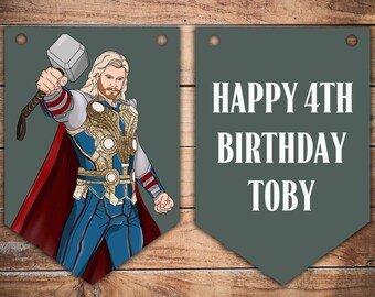 Thor Birthday Banner Printable Thor Happy Birthday Banner - Etsy