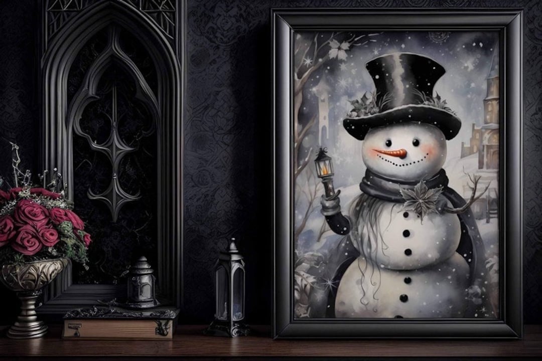 Gothic Christmas Print Snowman Christmas Wall Art Snowman - Etsy