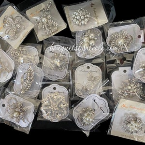 24hr. Ship L Bulk Rhinestone Pearls Booches Lot Gold Bridal Brooch ...
