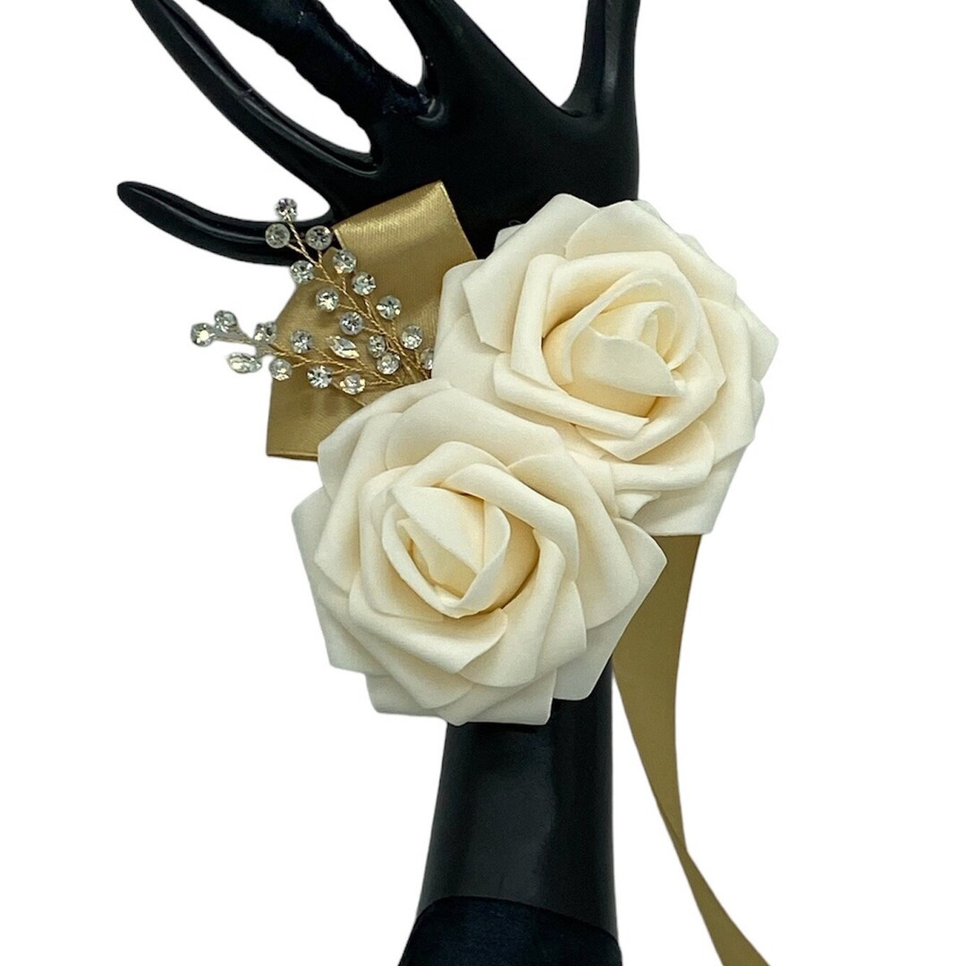 Customized Dark Ivory Rose L Gold Corsage L Mens Formal Wear ...