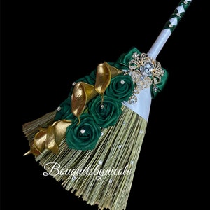 Customized Wedding Jumping Broom L Emerald Green Roses Gold - Etsy