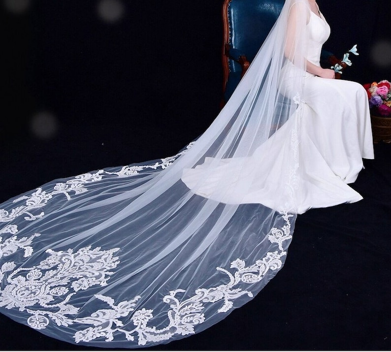 Luxury Cathedral Wedding Veil L Long Lace Flower Bridal L Veil - Etsy