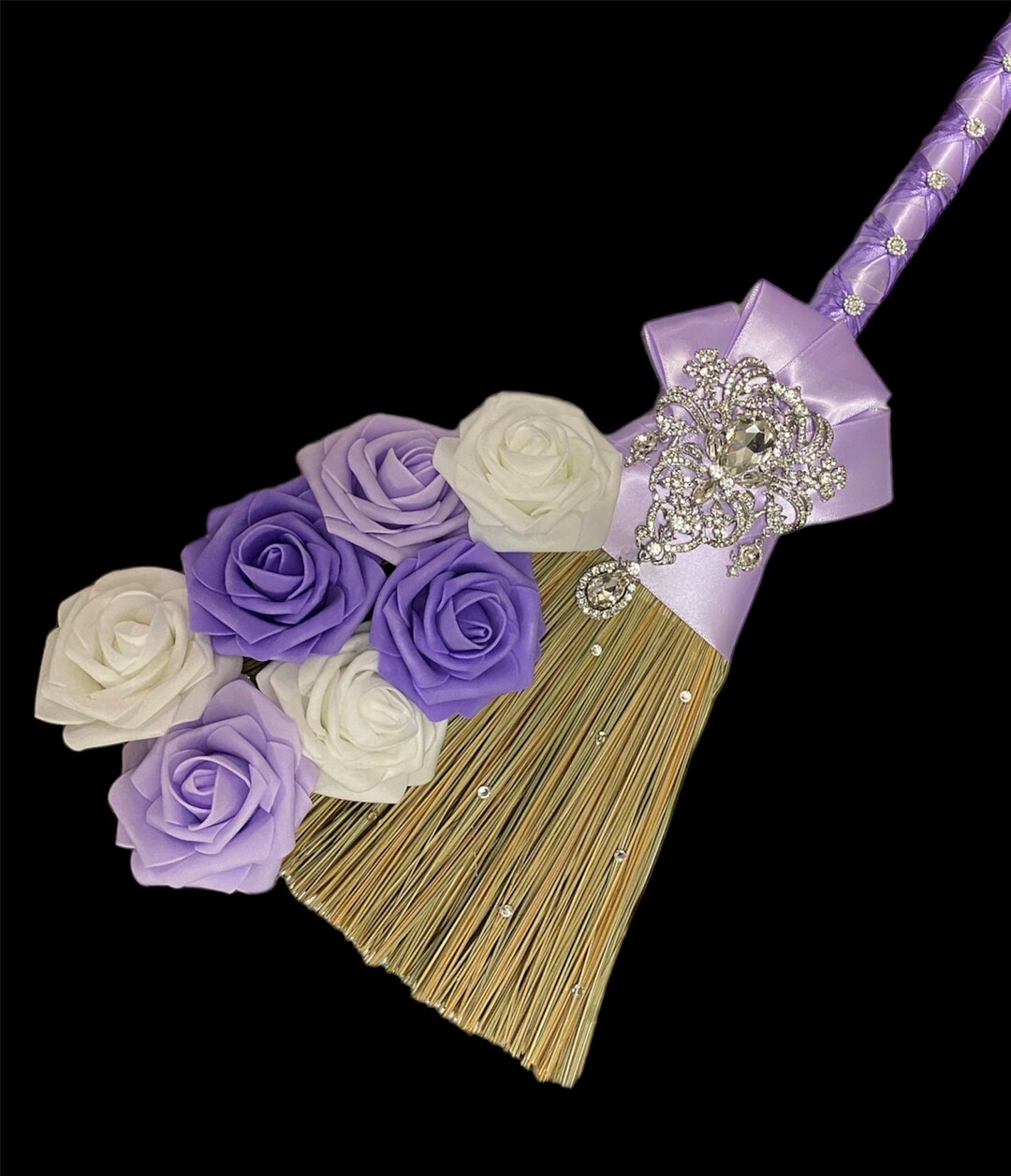 Custom Made to Order Lilac White Lavender Wedding Broom L Brooch Bridal ...