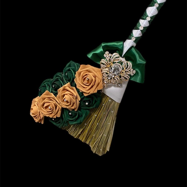 Emerald Green and Gold Wedding Broom - Etsy
