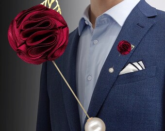 Customized Mens Formal Wear Boutonniere Lapel Pin Satin Rose | Etsy
