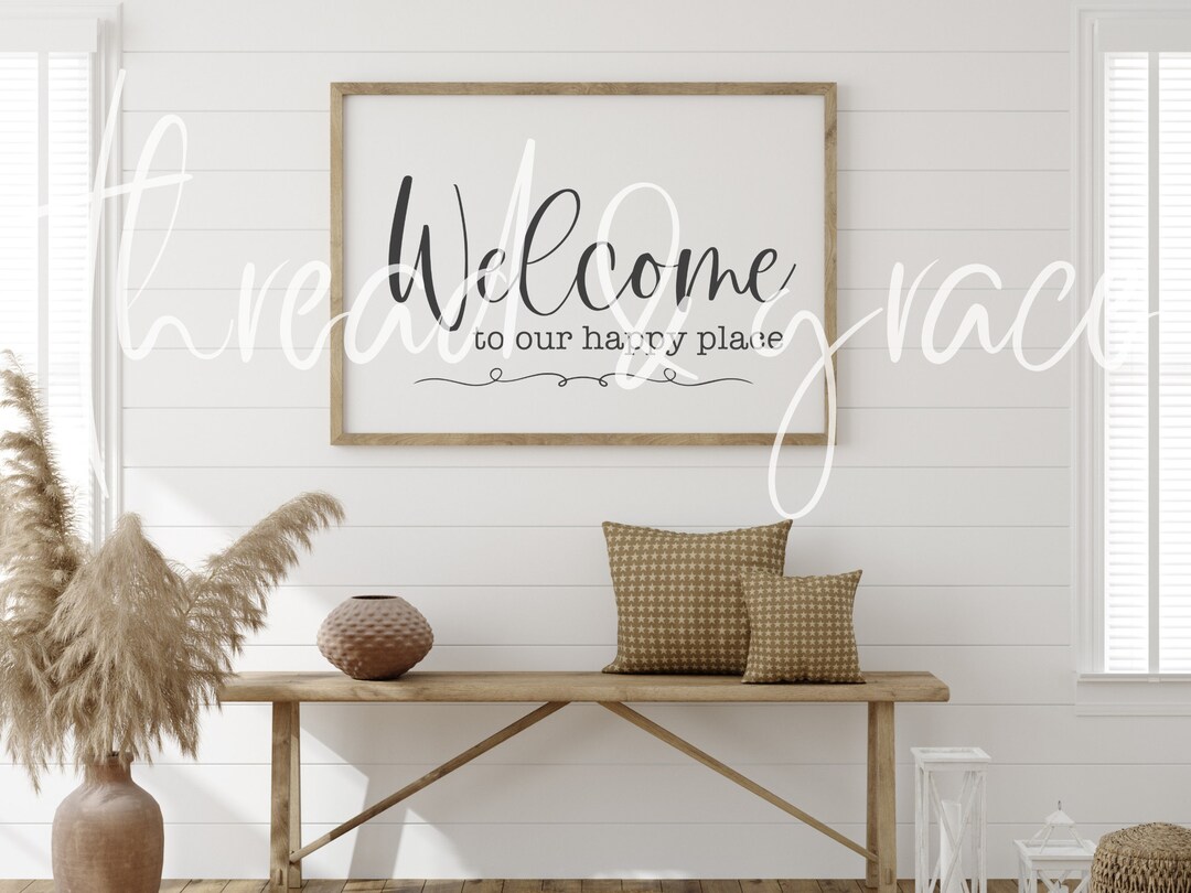 Welcome to Our Happy Place Door Sign Design, Farmhouse Round Door Sign ...