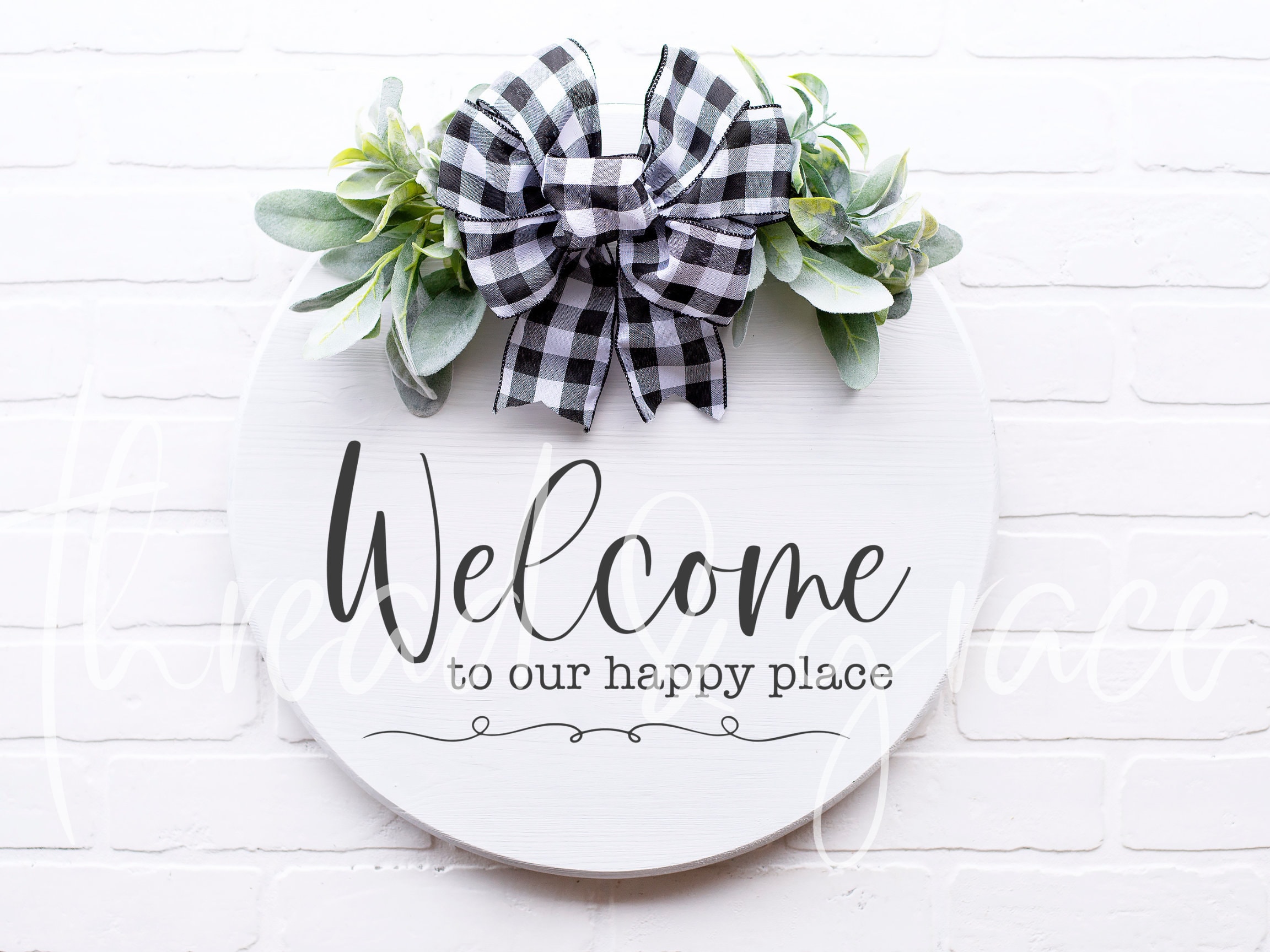 Welcome to Our Happy Place Door Sign Design, Farmhouse Round Door Sign ...