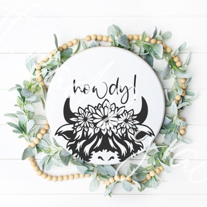 Howdy Highland Cow Digital Design, Door Hanger Cut File, Farmhouse Cow ...