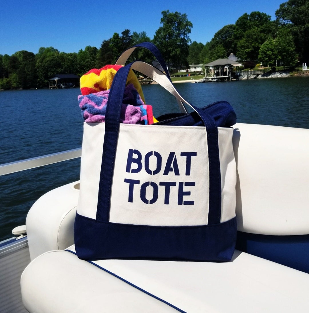 XL Navy Blue Boat Tote With Zipper Top | Handmade Tote Bag - Etsy