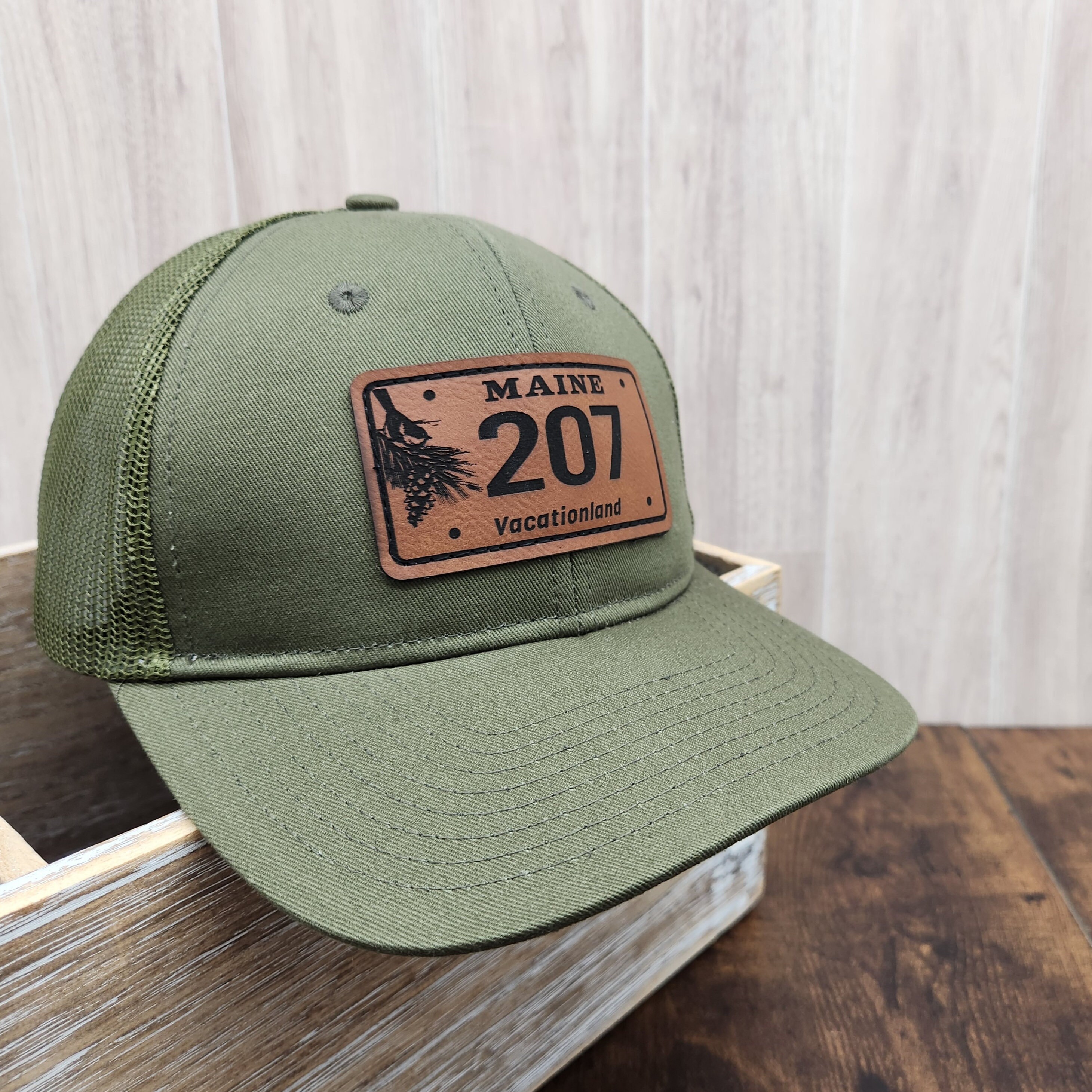 Maine 207 Area Code License Plate Trucker Hat | Moss Green Hat With ...