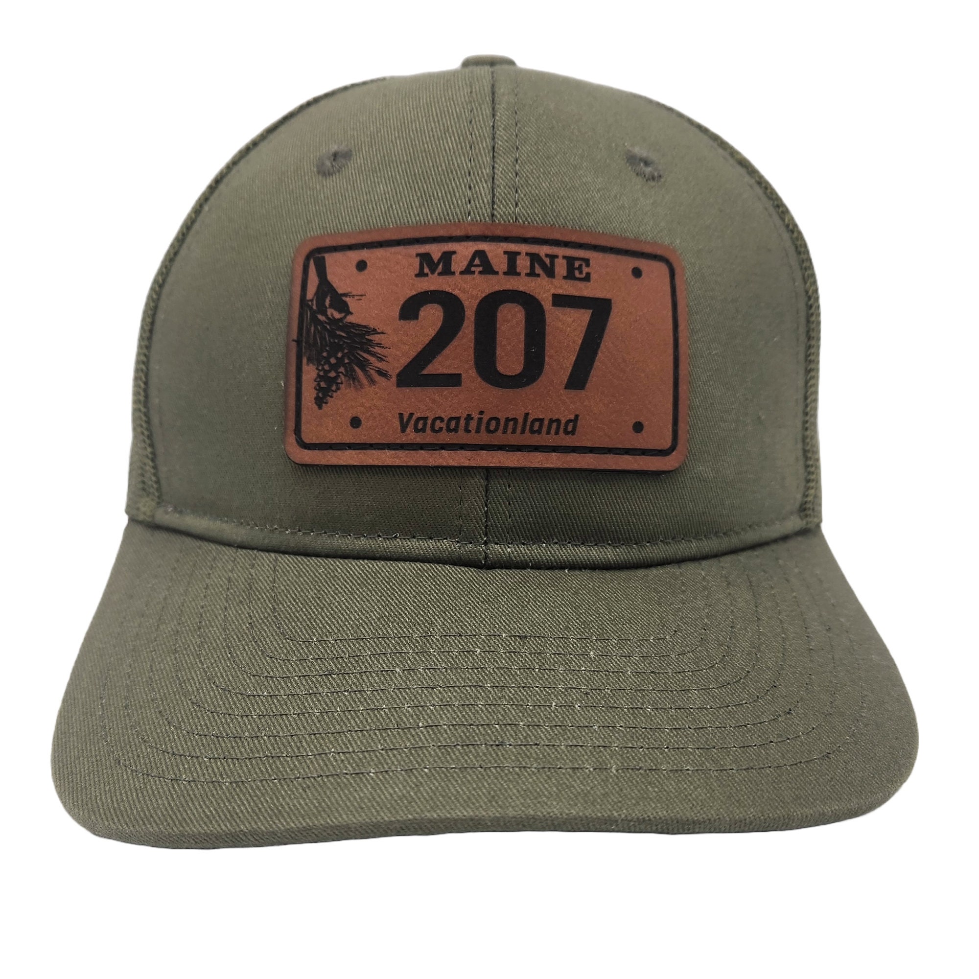 Maine 207 Area Code License Plate Trucker Hat | Moss Green Hat With ...