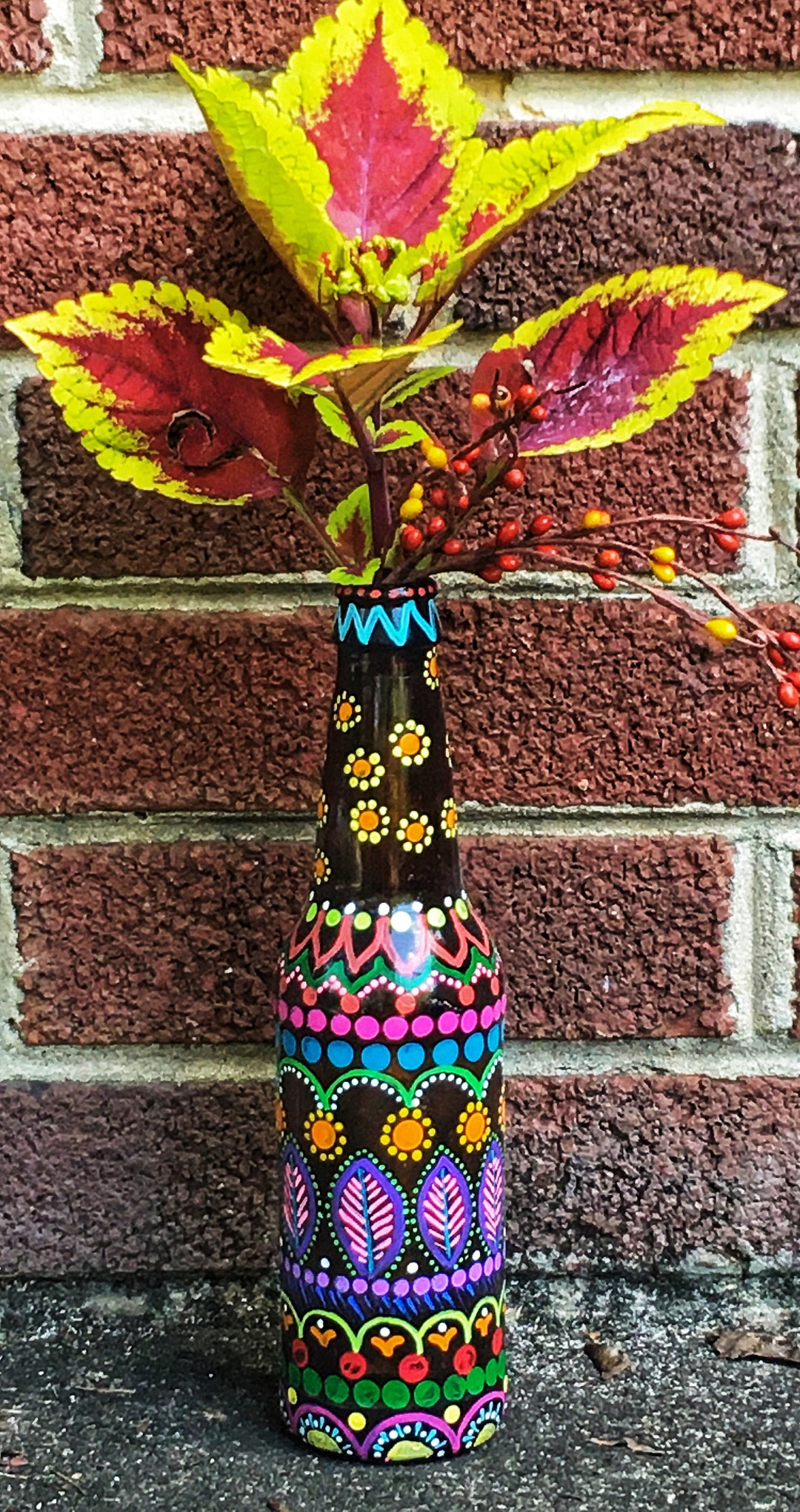 Boho Soap Dispenser, Colorful Bottle Art, Centerpiece, Vase, Hand ...