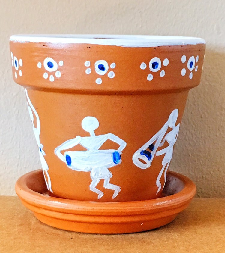 Warli Pots, Tribal Art, Indian Decor, Hand Painted Flower Pots, Indoor ...