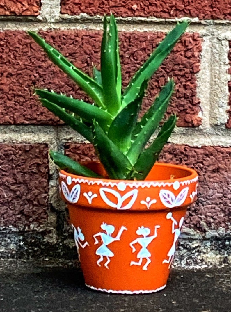 Painted Pots 3 Hand Painted Warli Art Flower Pots Unique - Etsy