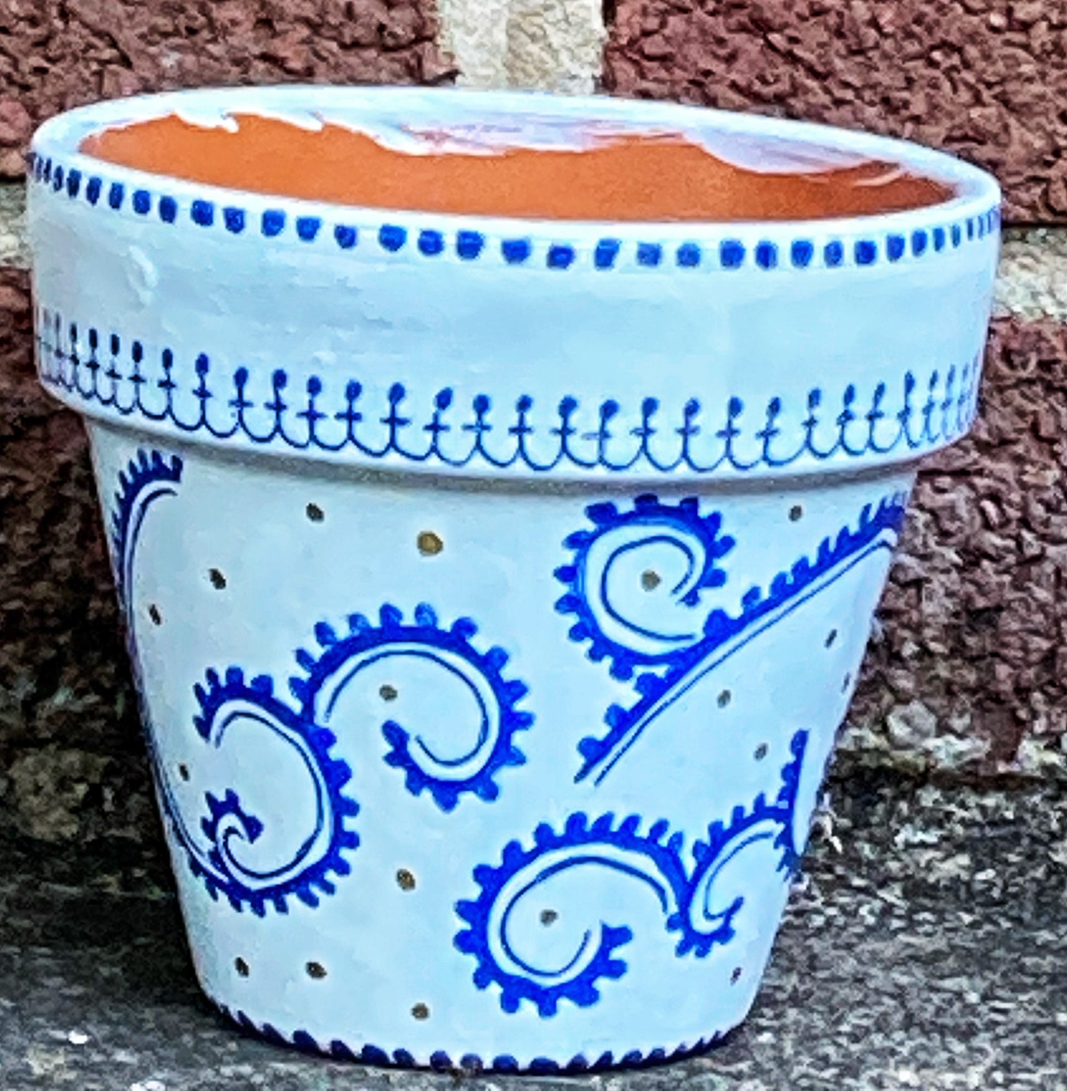 Macetas de terracota pintadas a mano blancas y azules - Etsy España