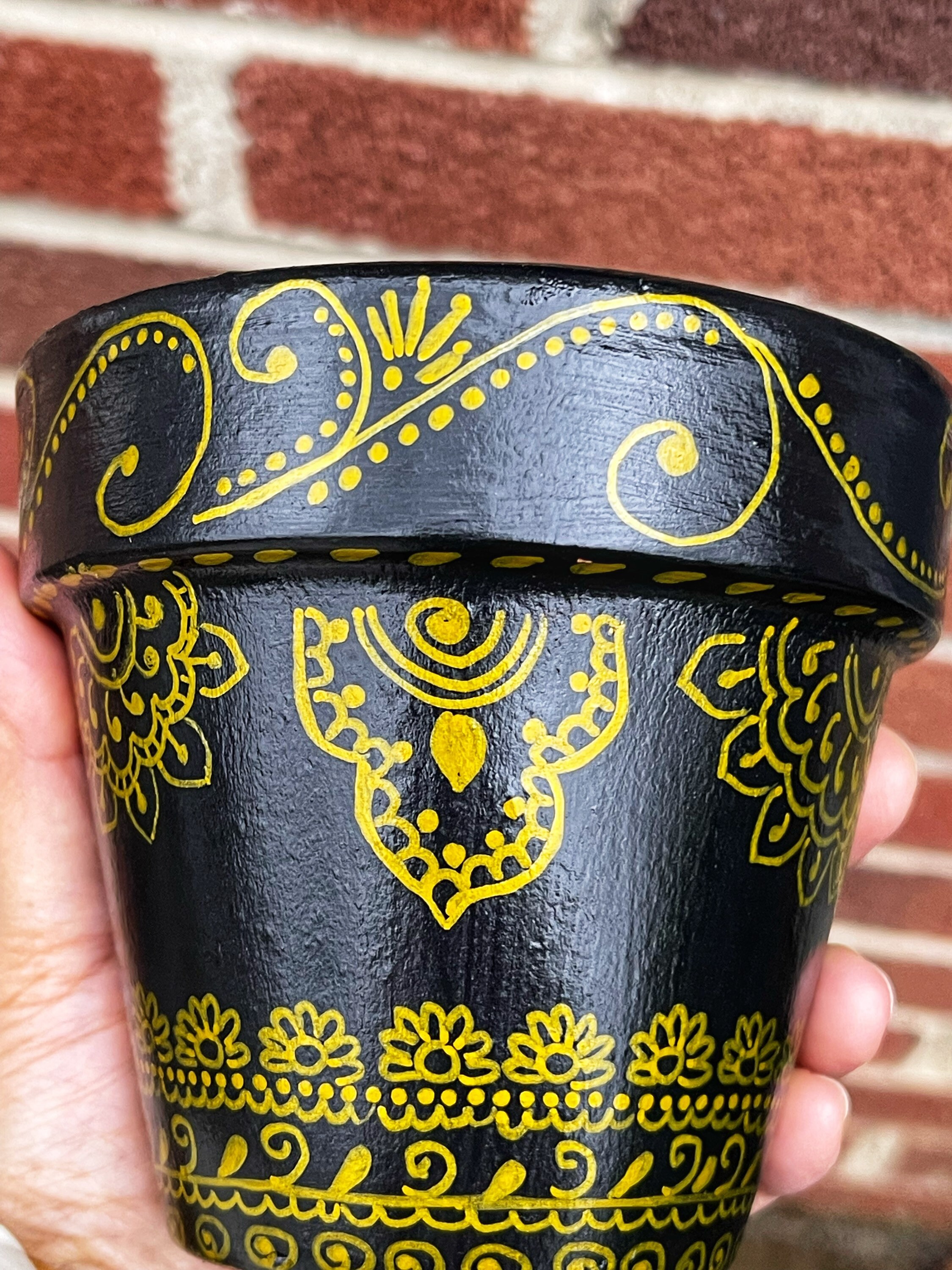 artwork planters indoor outdoor planters Black and gold henna ...