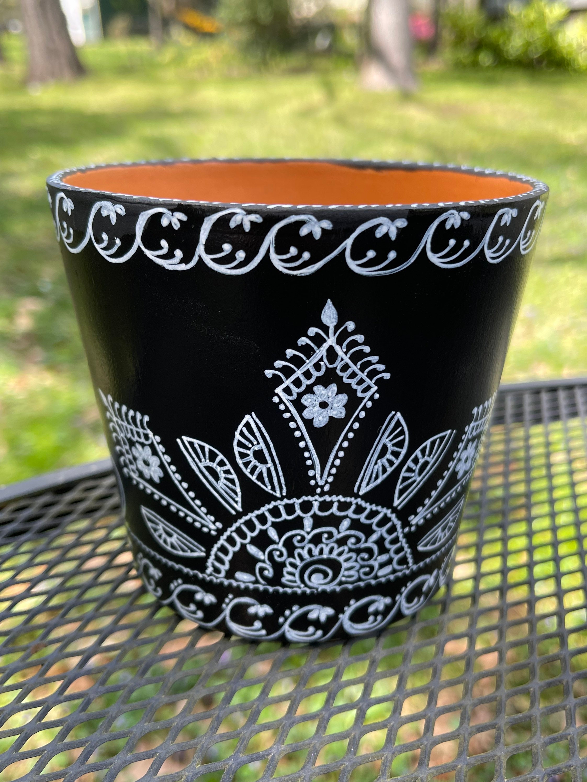 Black & White, Henna-inspired Plant Pots, Hand Painted Flair Pots ...