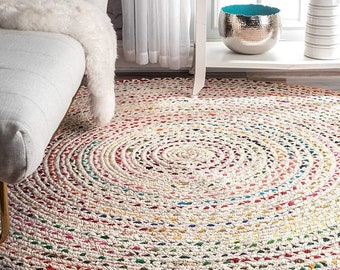 Cotton Multi-color Round Rugs Indian Handmade Cotton Round Purely Rugs ...