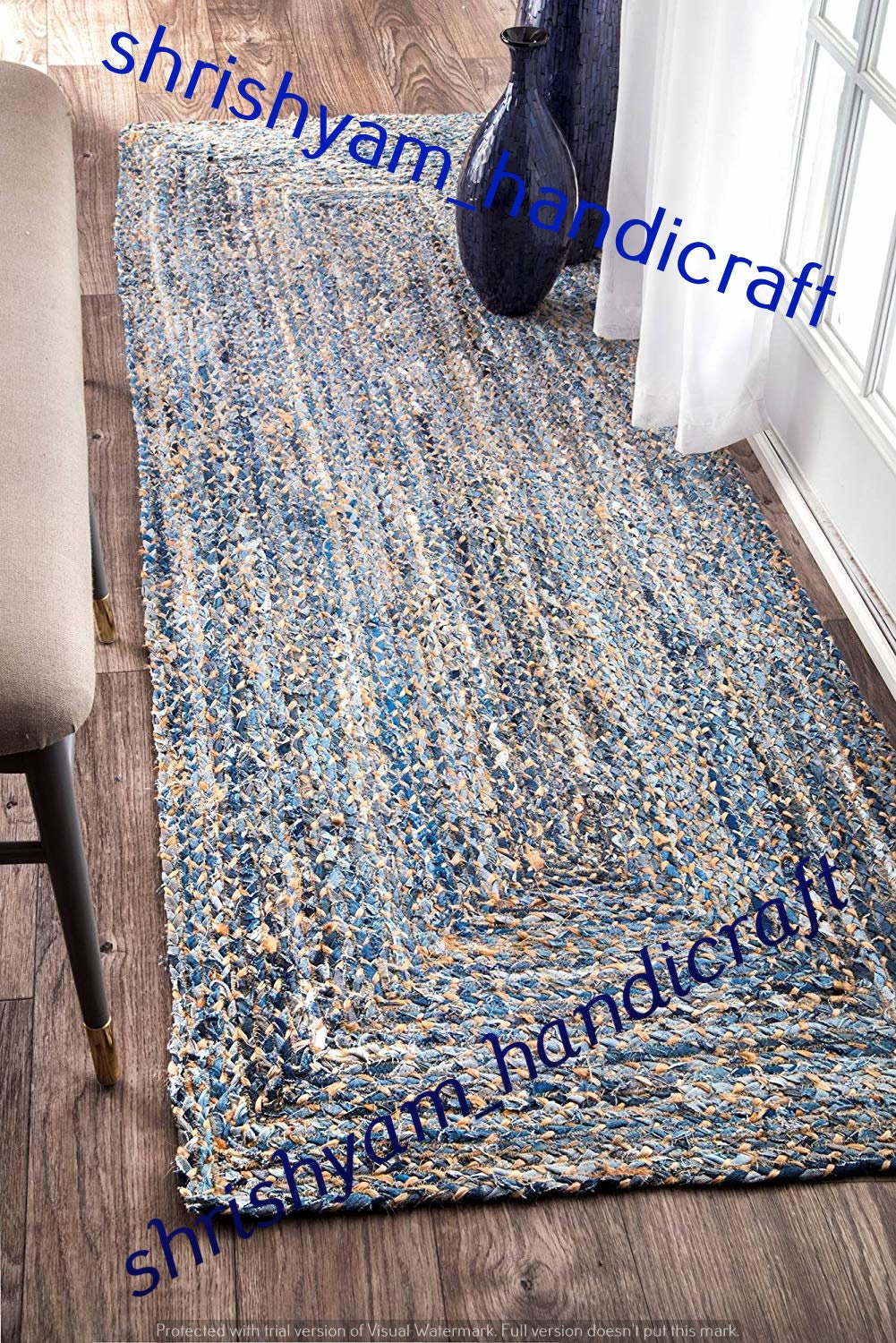 Hand Woven Jute & Denim Mix Blue Colour 3x5 Feet Area Rag - Etsy