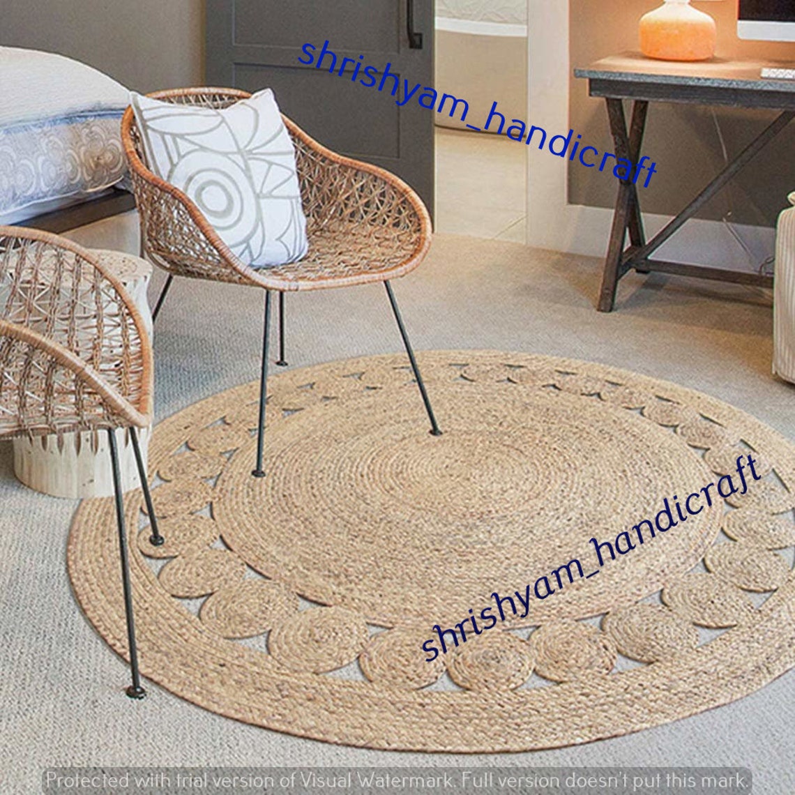 Braided Bohemian Jute Area Rug Round Rag Rug Home Decor Rugs - Etsy