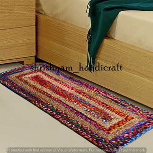 Buy Indian Jute & Cotton Mix Rug, Braided Rag Rug, Multi Colour ...