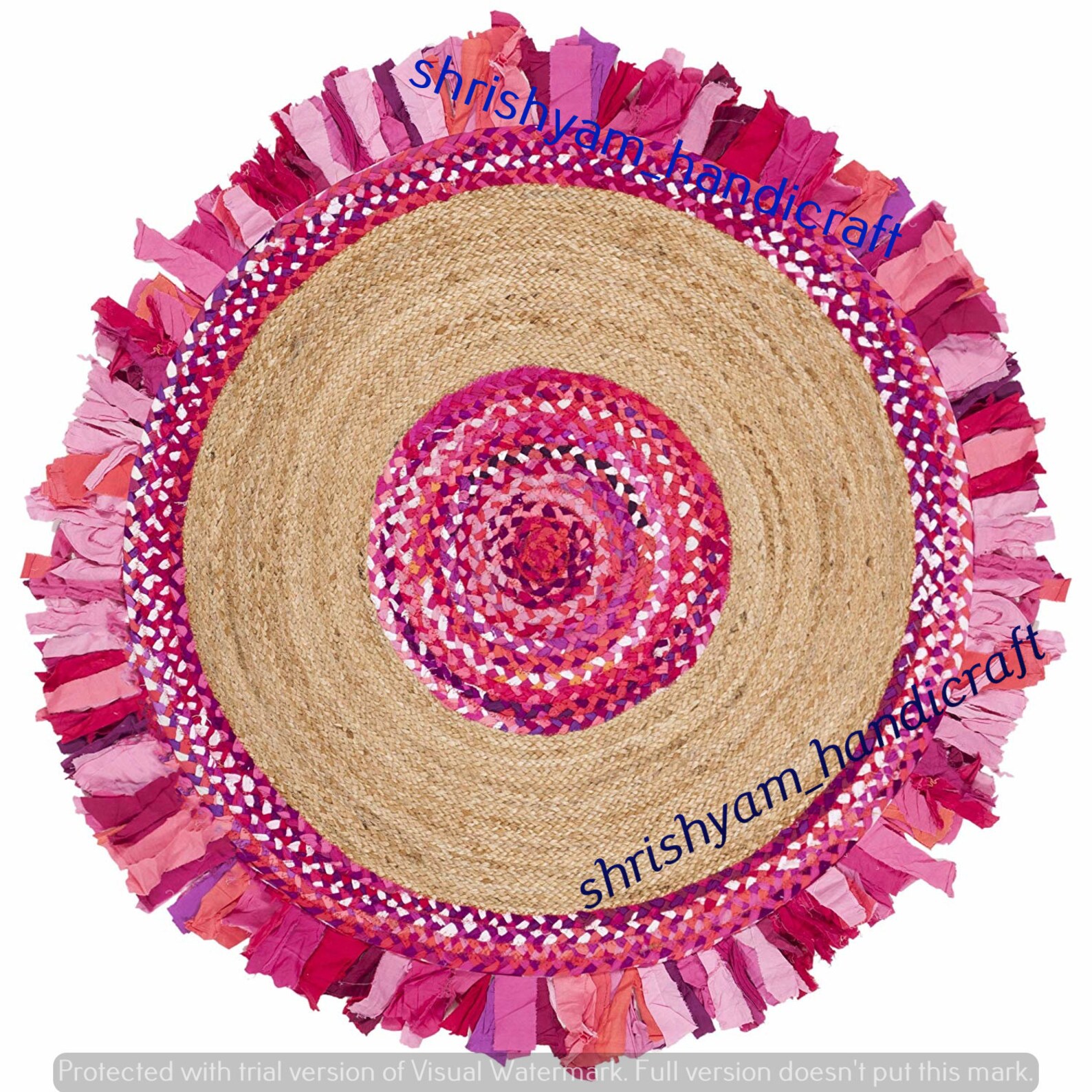 Round Jute and Cotton Pink and Beige Colour Home Decor Braided - Etsy India