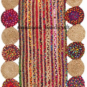 Buy Bohemian Handmade Jute & Cotton Mix Rug, Braided Rag Rug, Multi ...