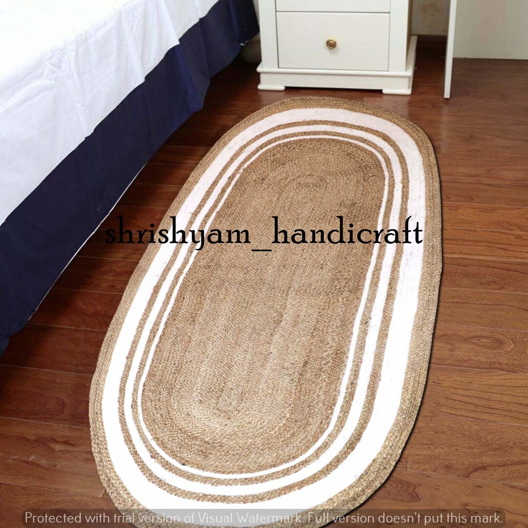 Handwoven Braided Jute Oval Shape Rug, Bohemian Hand Braid Jute Oval ...