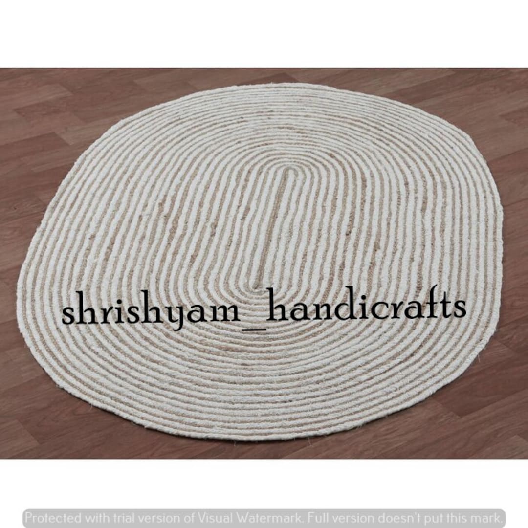 Hand Braided Bohemian Oval Rug Cotton Chindi Jute Area Rug Braided RAG ...