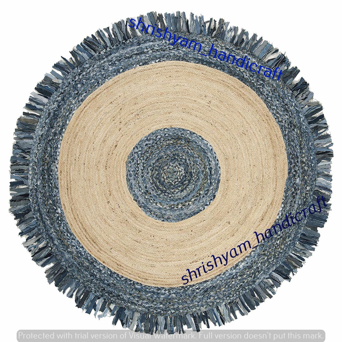 Home Decor Jute and Denim Round Rug Jute and Cotton Tassel Rug - Etsy UK