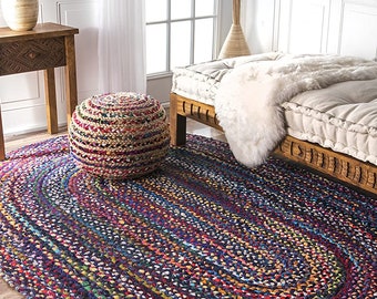 Indian Hand Braided Bohemian Cotton Chindi Area Rug Multi Color Home ...