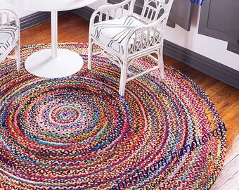 Hand Braided Bohemian Colorful Cotton Chindi Area Rug Multi - Etsy