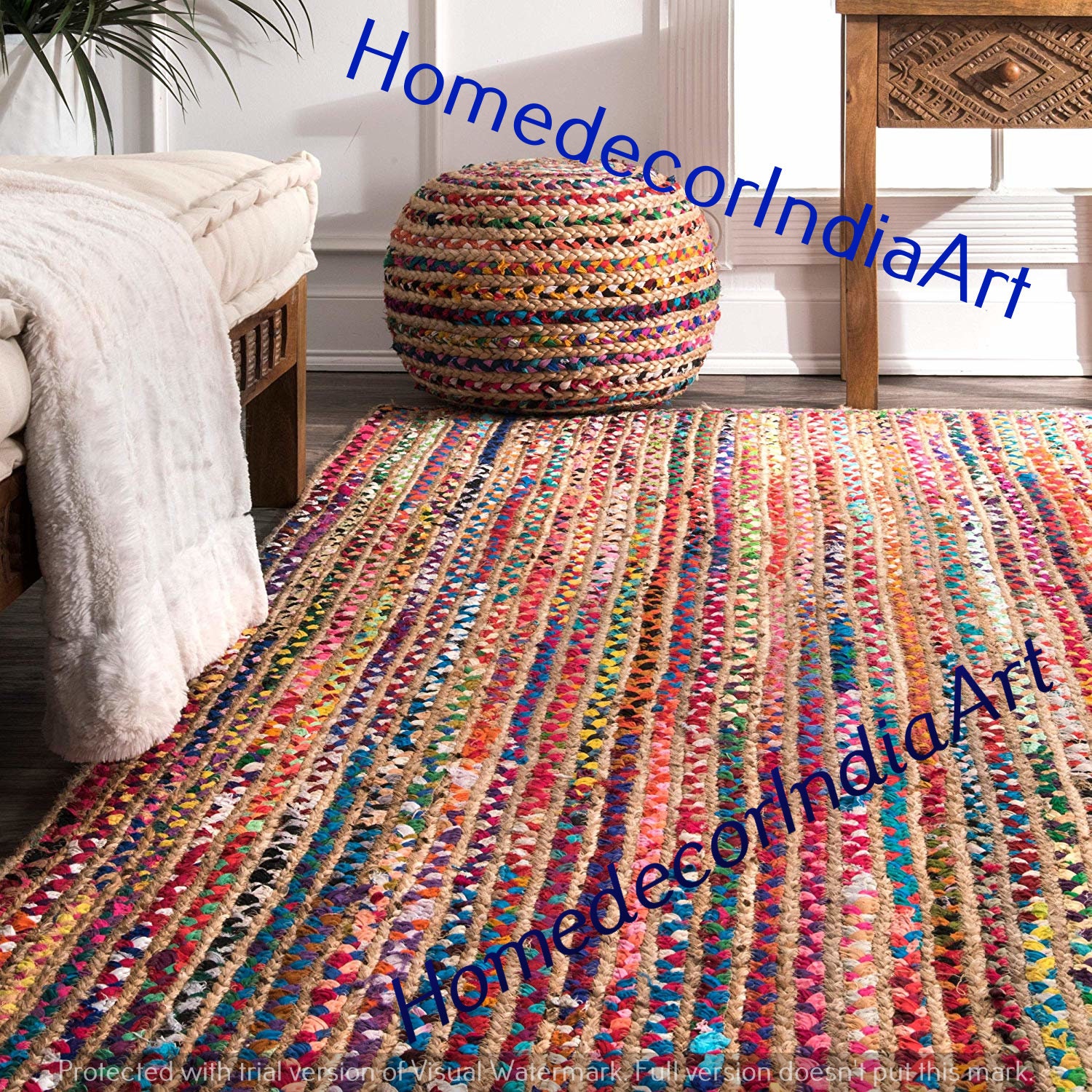 Indian Braided Jute Rug Rag Hand Woven Natural Jute area Rugs | Etsy