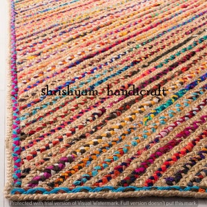 Indian Jute & Cotton Mix Rug, Braided Rag Rug Multi Colour Handwoven ...