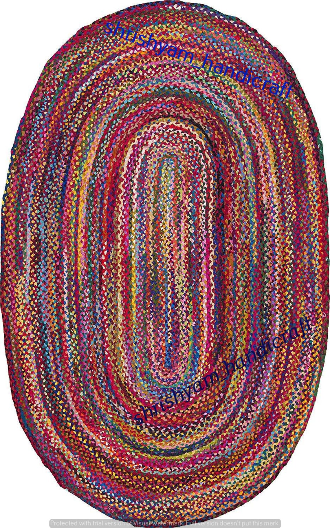 Hand Braided Bohemian Colorful Cotton Chindi Area Rug Multi - Etsy