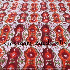 Red Floral Print Fabric, Hand Block Print India Fabric Sold by Yard ...