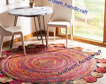 Braided Rug Jute Chindi Bohemian Decor Indian Jute Decorative Round Rug ...