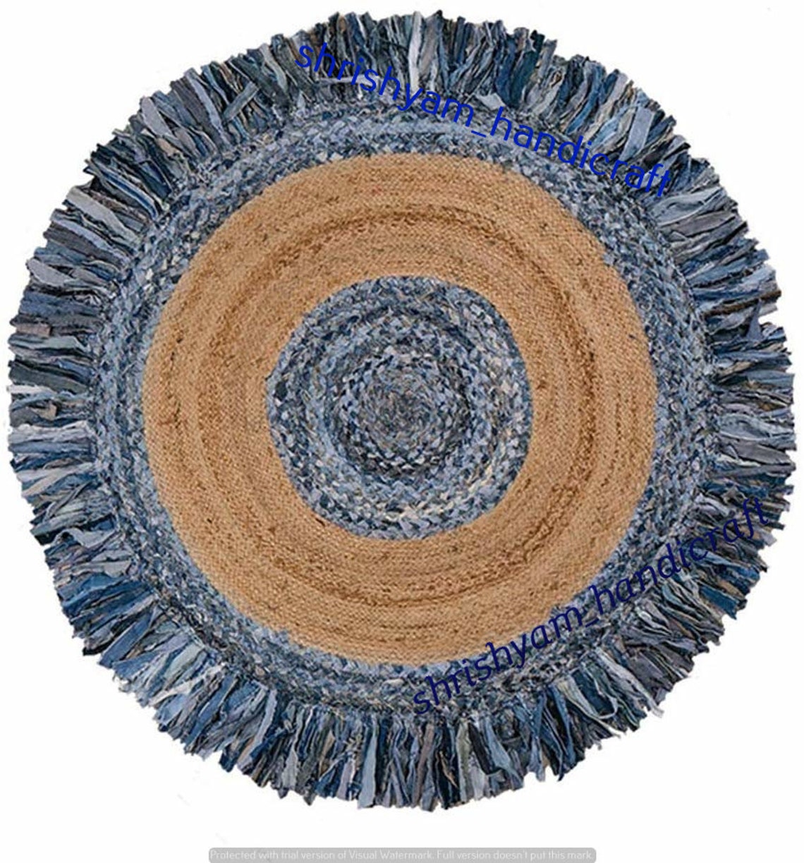 Home Decor Jute and Denim Round Rug Jute and Cotton Tassel Rug - Etsy UK
