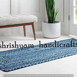 Bohemian Hand Braided Blue & Turquoise Color Cotton Chindi Area Rug ...