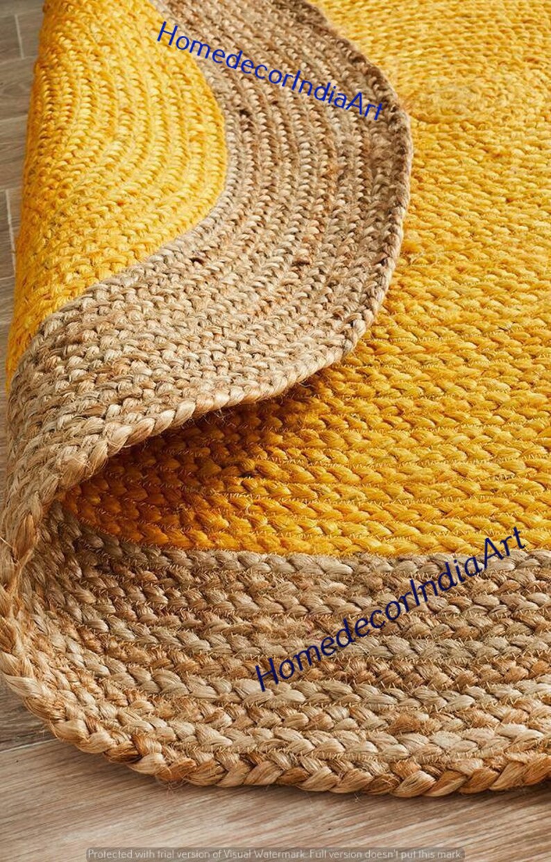 Yellow & Beige Colour Round Braided Rag Rugs Indian Home - Etsy India