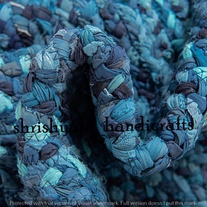 Bohemian Hand Braided Blue & Turquoise Color Cotton Chindi Area Rug ...