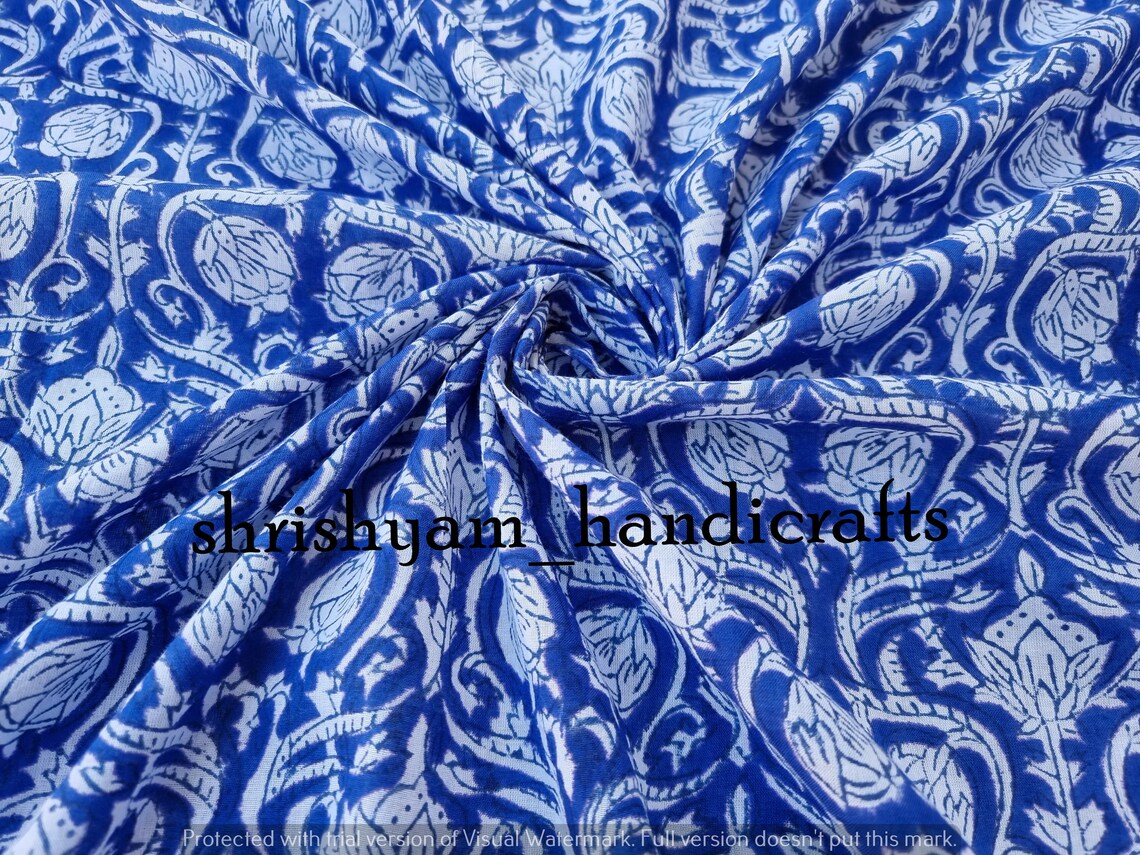 Sanganeri hand block indian blue color fabric 100% algodón - Etsy España