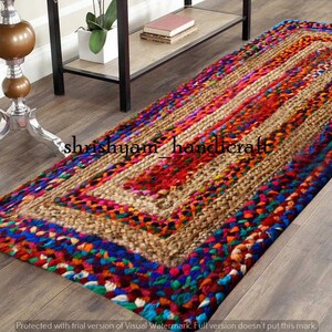 Buy Indian Jute & Cotton Mix Rug, Braided Rag Rug, Multi Colour ...