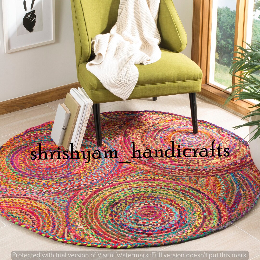 Bohemian Multi Chindi Jute Round Rug Rag, Indian Braided Area Rug ...