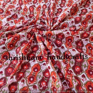 Red Floral Print Fabric, Hand Block Print India Fabric Sold by Yard ...