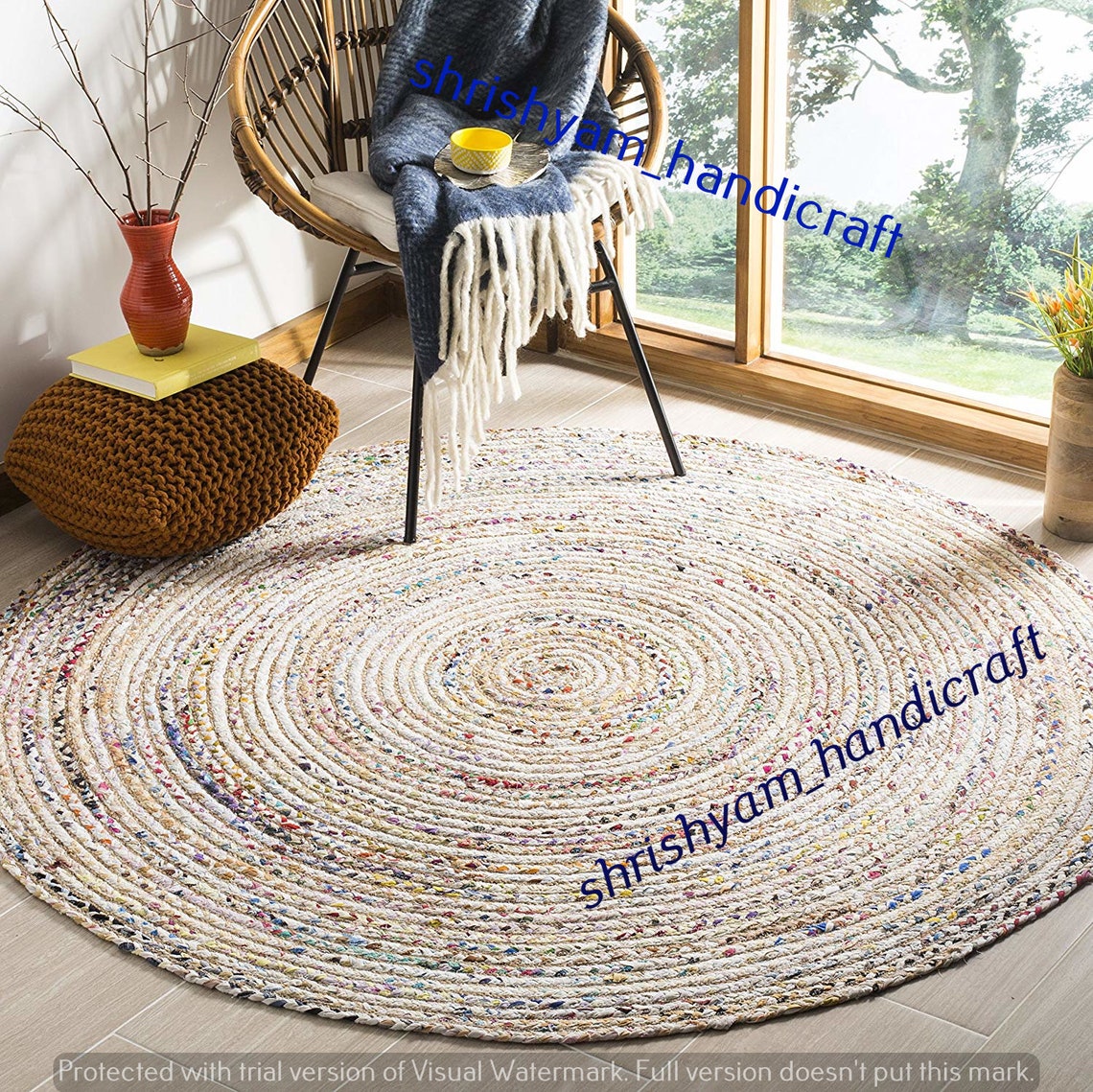 Home Decor Bedroom Living Room Jute and Cotton Rug Round White - Etsy