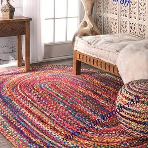 Hand Braided Bohemian Colorful Cotton Chindi Area Rug Multi Color Home ...