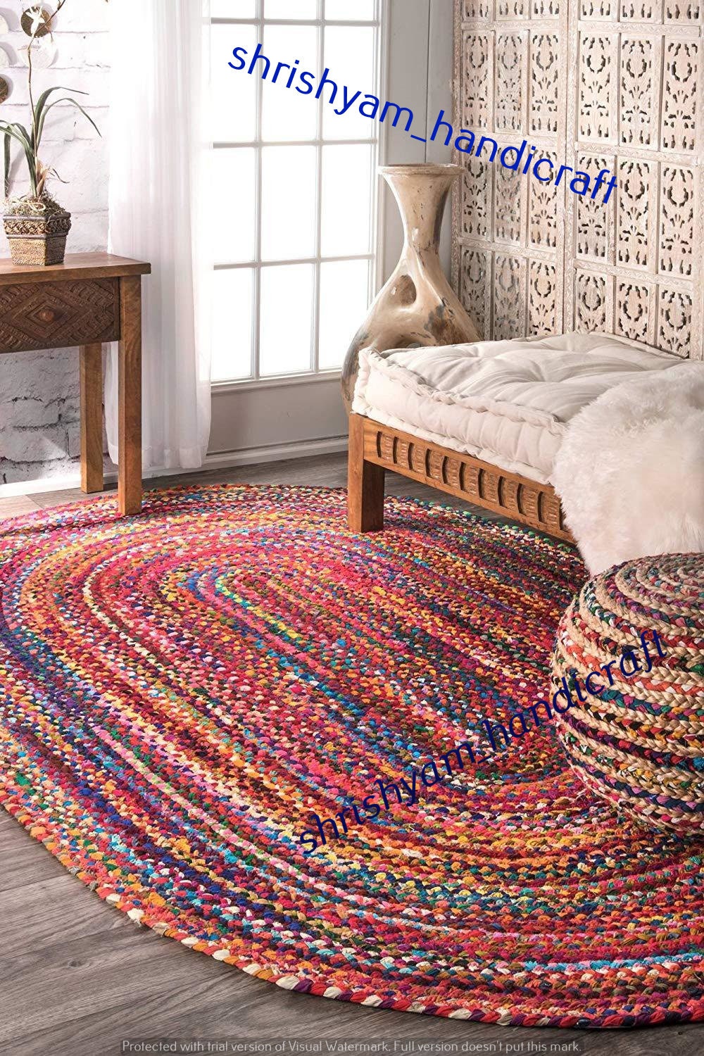 Hand Braided Bohemian Colorful Cotton Chindi Area Rug Multi - Etsy