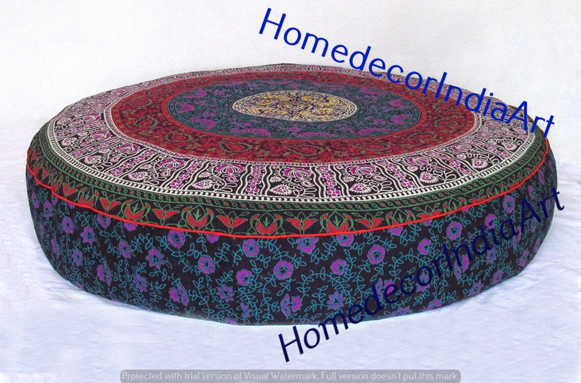 Indian Handmade Large Round Floor Pillow Multi Color Floral - Etsy