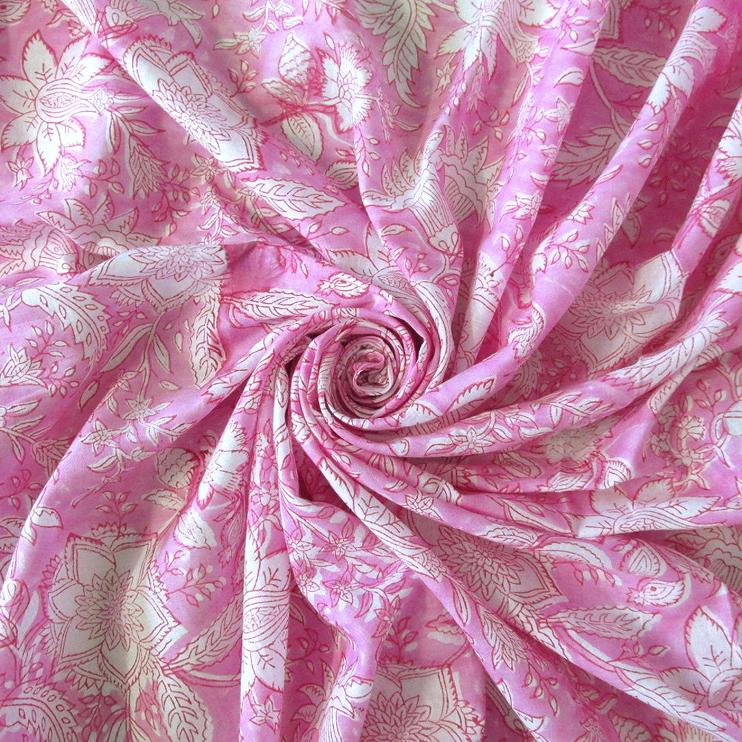 Hand Block Print Sanganeri Fabric Indian Floral Print Running Fabric by ...